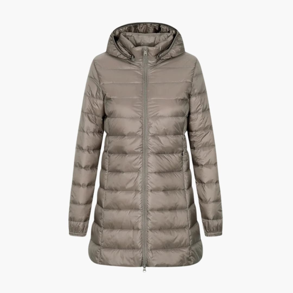 Women's Winter Down Jacket with Hood and Long Cut – Mysa London